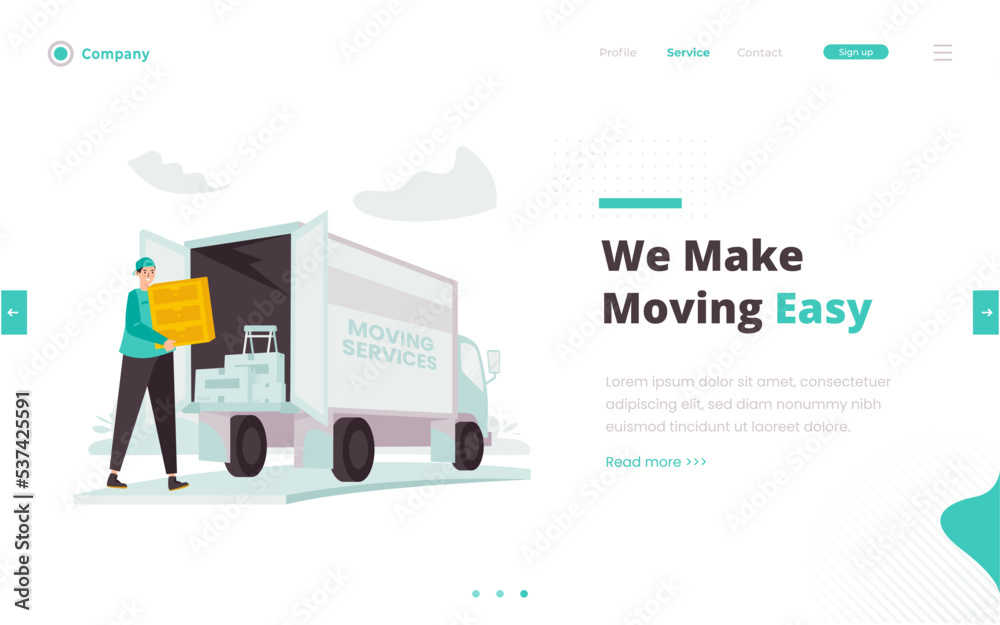 Moving house service illustration with truck transportation on web ...