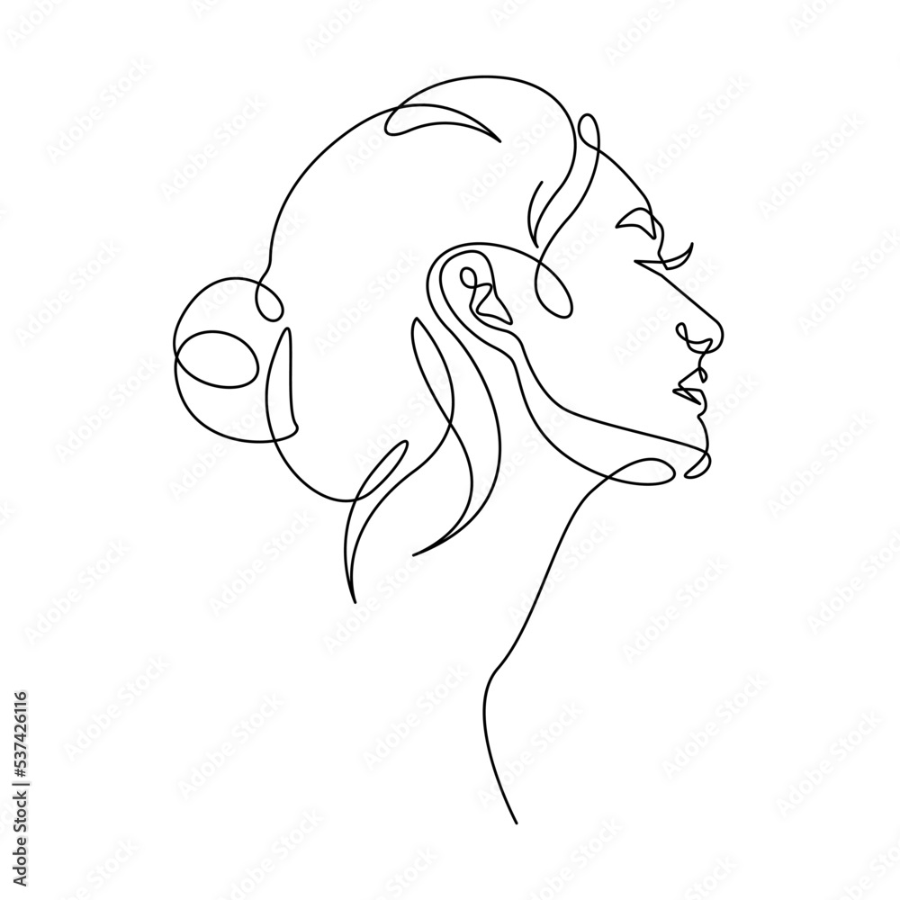 Woman Head Line Art Drawing. Female Face Minimalist Illustration ...