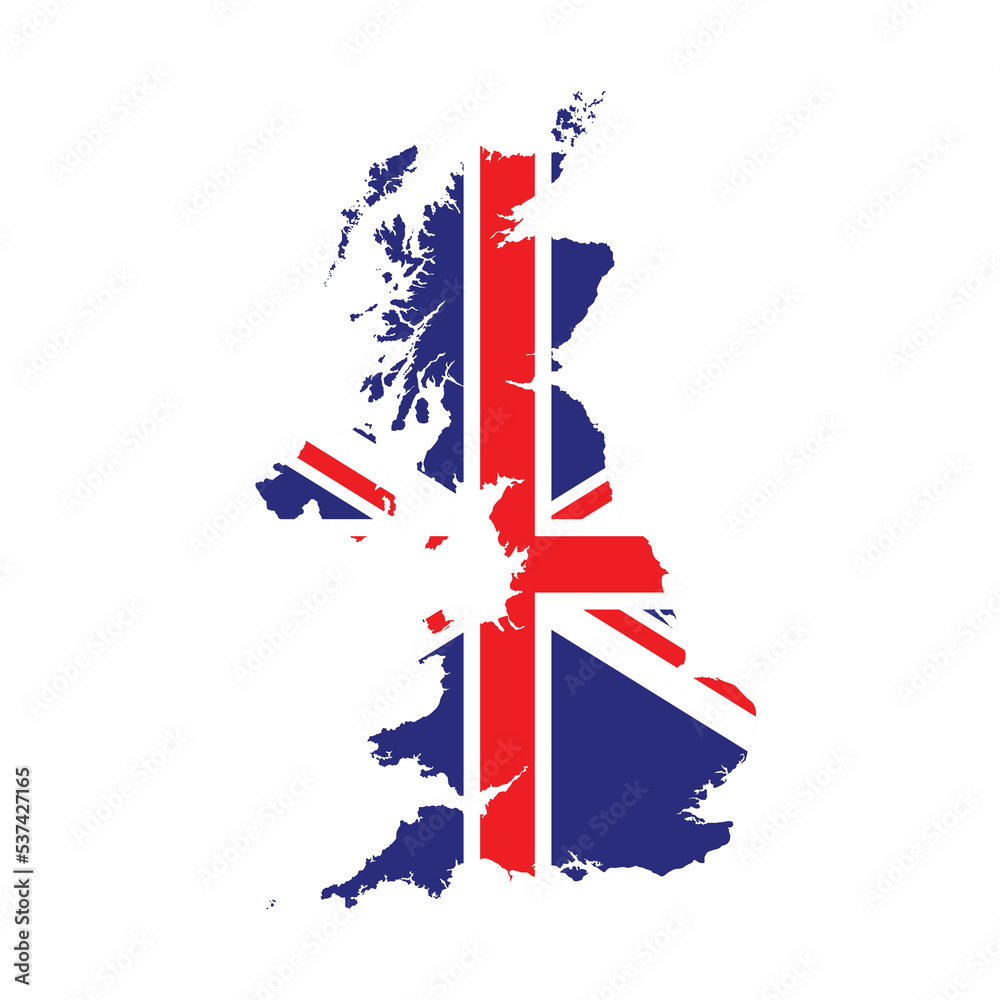 This image consist UK flag in UK map. United Kingdom map is masked with ...
