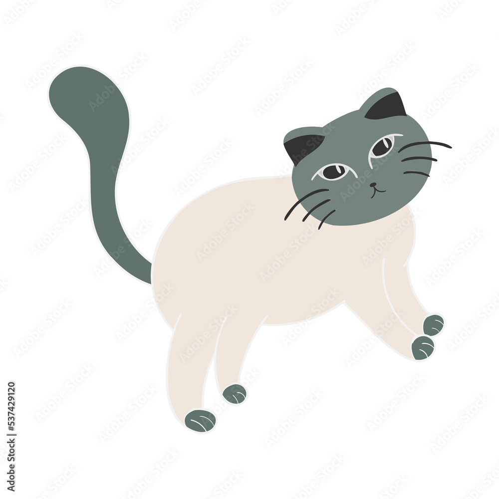 Cute cats elements. Cartoon cat design with earth tone color in ...