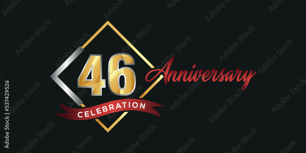 Vecteur Stock 46th anniversary logo with golden and silver box ...