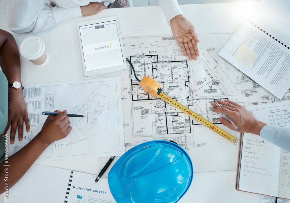 Architecture hands, blueprint design and property planning, engineering ... Architecture hands, blueprint design and property planning, engineering ...