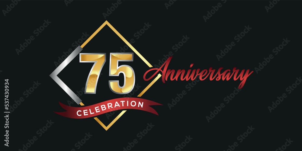 75th anniversary logo with golden and silver box, confetti and red ...