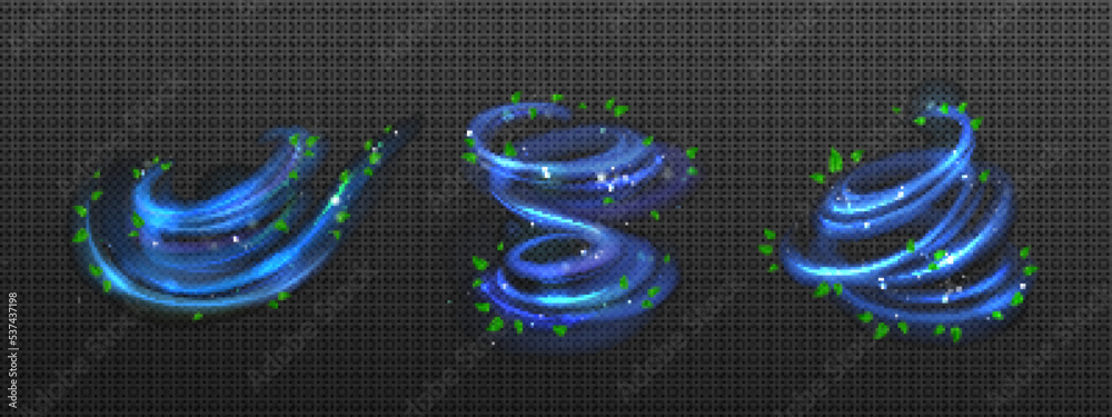 Spiral fresh air swirls with green mint leaves png. Realistic vector ...