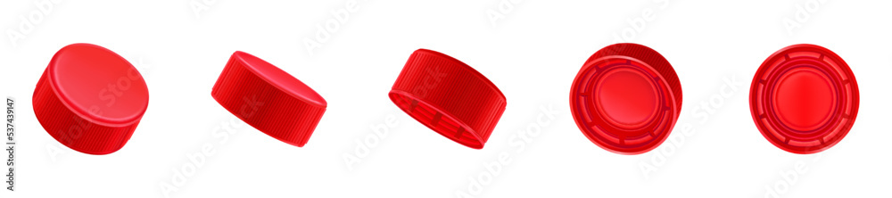Red plastic cap for bottles with water, soda, beer or juice in ...