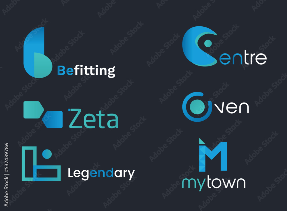Cool Modern Logo Set. Isolated On Dark Blue Background and Vector ...