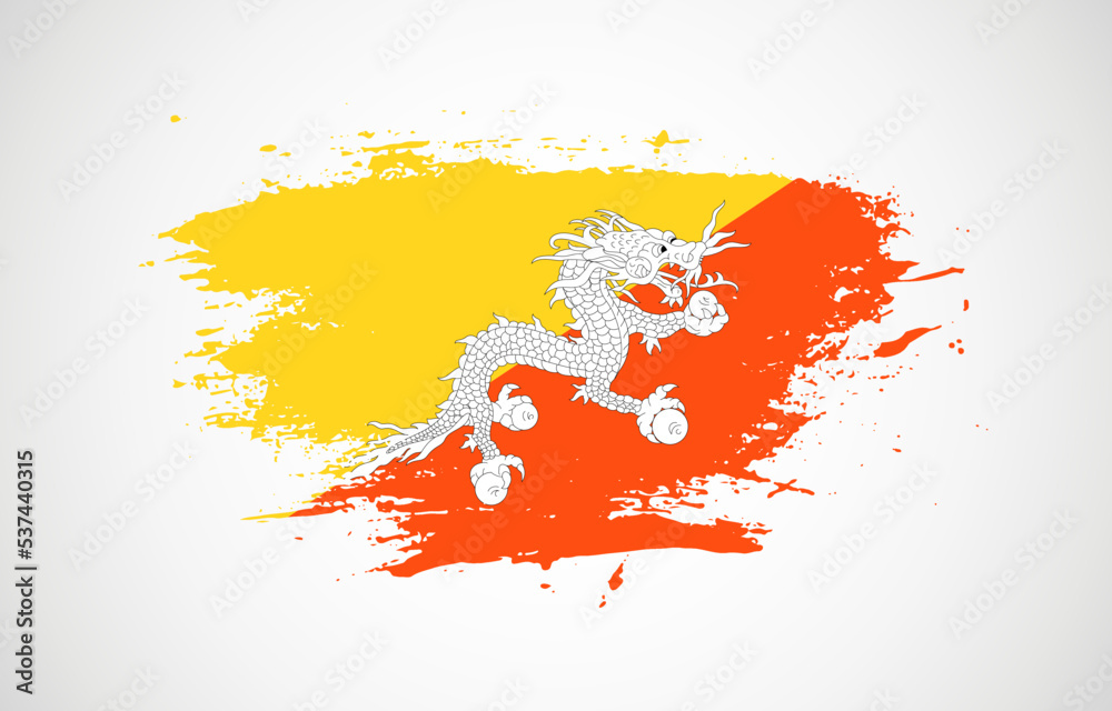 Grunge brush stroke with the national flag of Bhutan on a white ...