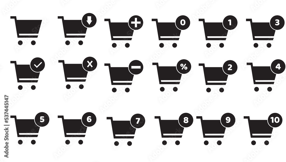 Shopping cart and cashier icons. Shopping carts and bags icons ...