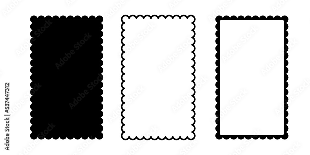 Square scalloped frame. Scalloped edge rectangle shape. Simple label ...