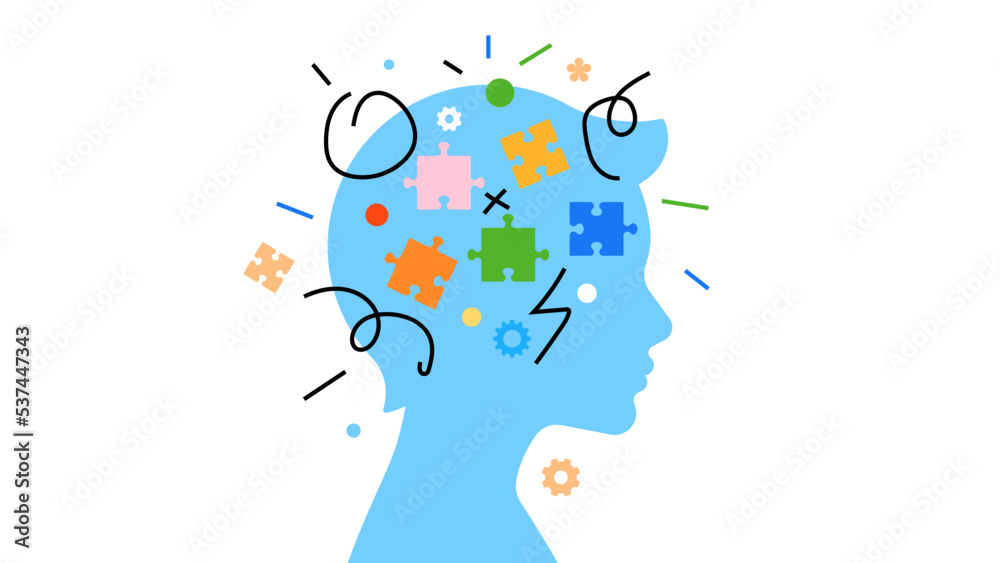 Children mental health and think concept. Little boy with colorful ...