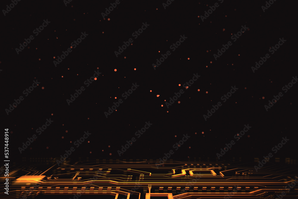 Front view on dark retro effect abstract technology background with ...