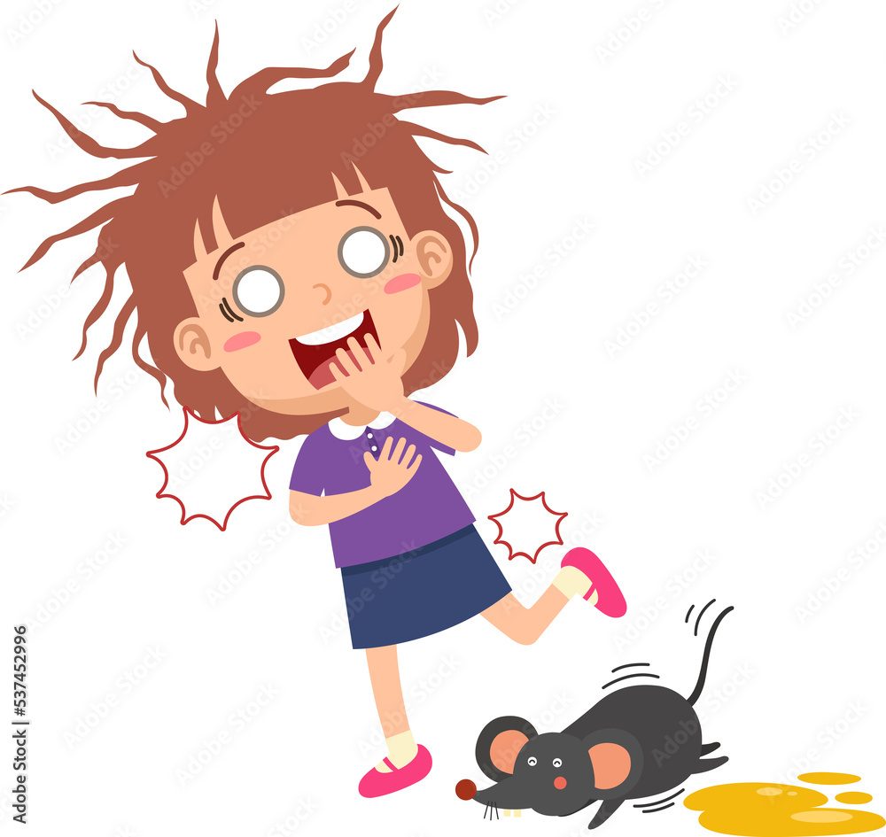 cute girl scared mouse Stock Illustration | Adobe Stock