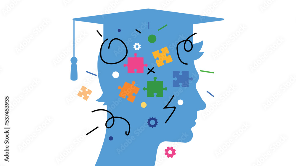 Education concept and graduate mental health. Male student with ...