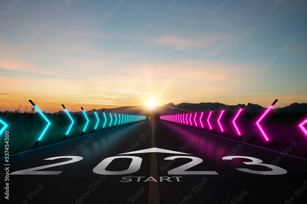 New year 2023 or start straight concept.word 2023 written on the road ...