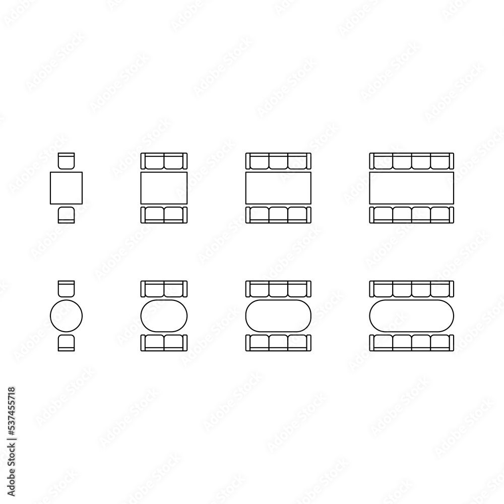 Set of plan for arranging seats chair, sofa and tables in interior ...