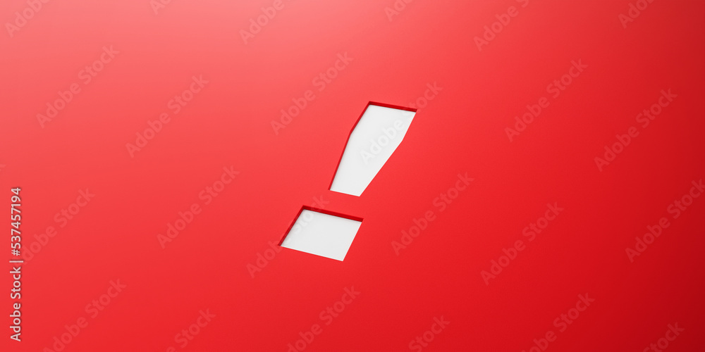 Alert notification of exclamation symbol on red reminder 3d paper ...