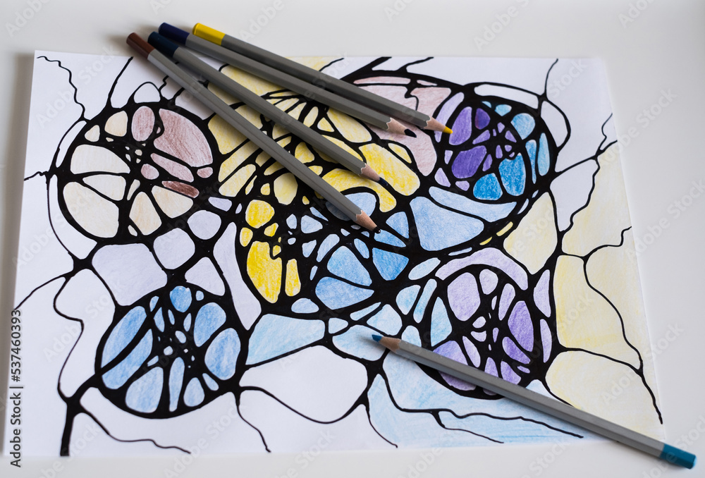 Abstract neurographic drawing. Neurographic drawing on paper with color ...