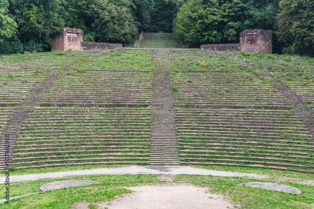 background, outside, panorama, amphitheater seats, building, mountain ...