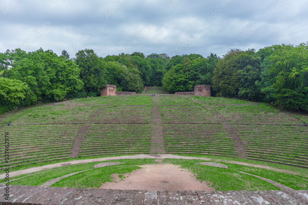 background, outside, panorama, amphitheater seats, building, mountain ...