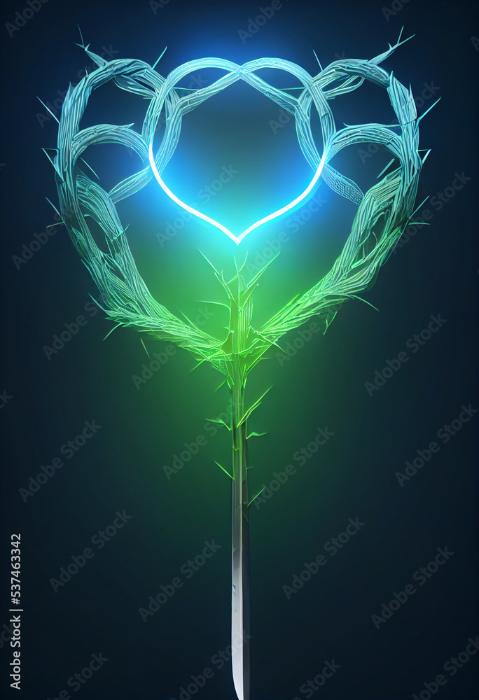 Romance Romantic Valentine's Thorns Love Heart Wrapped Around a Sword ...