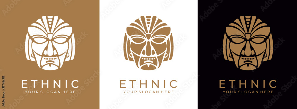 Ethnic mask logo. Aztec and Mayan mask logo for business. Cultural ...