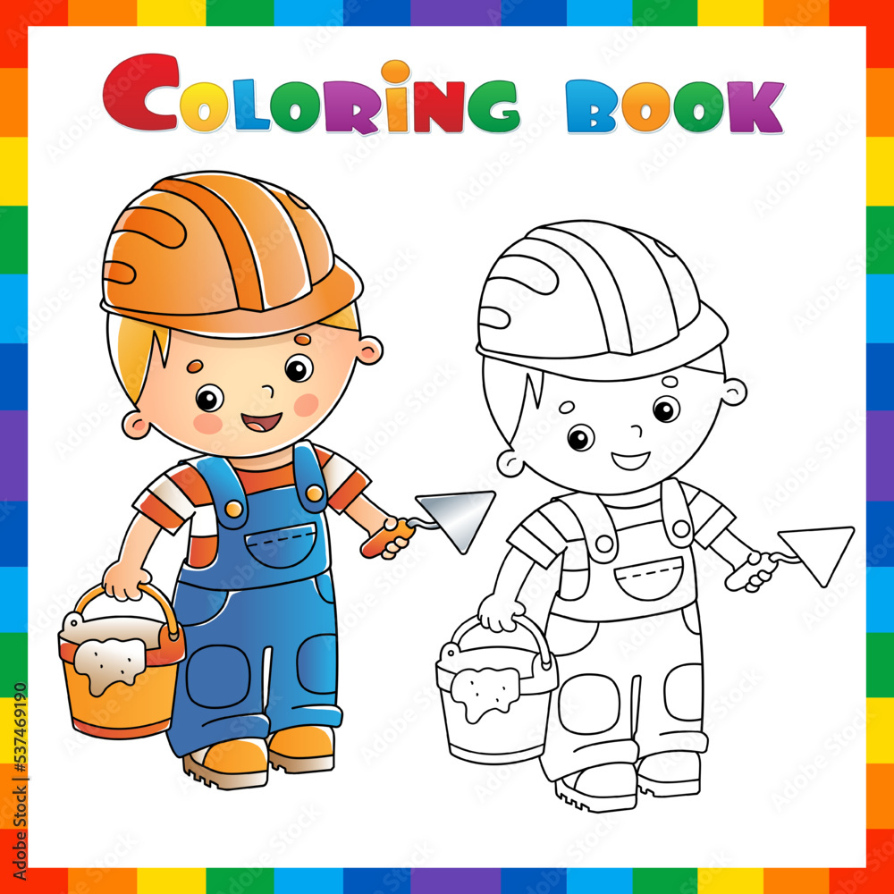 Coloring Page Outline of cartoon builder or worker with cement mortar ...