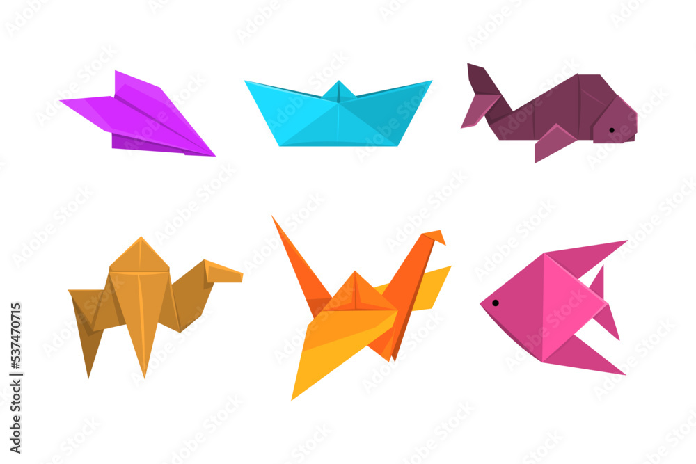 Origami or Paper Folding with Sculpture and Figures Made of Flat Square ...