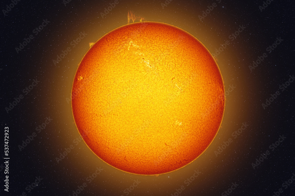 Bright Sun against dark starry sky in Solar System, with visible ...