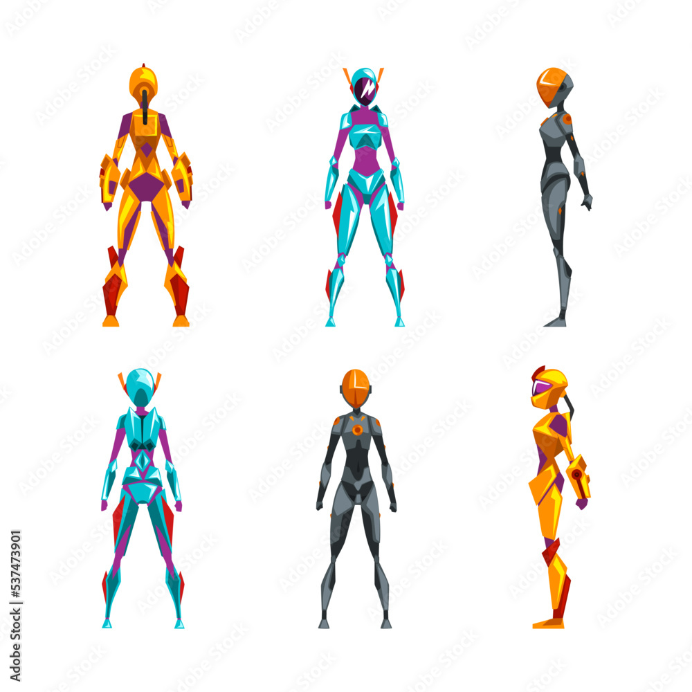 Robot Superhero Figures in Helmet and Armored Costume Vector Set Stock ...