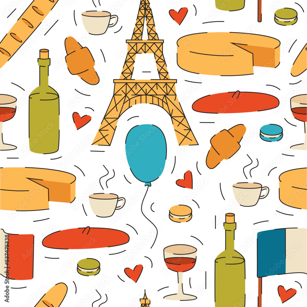 Vector Seamless texture with views of Paris. Symbols of Paris isolated ...