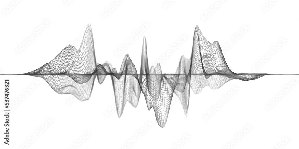Illustration of black abstract wireframe sound waves, visualization of ...