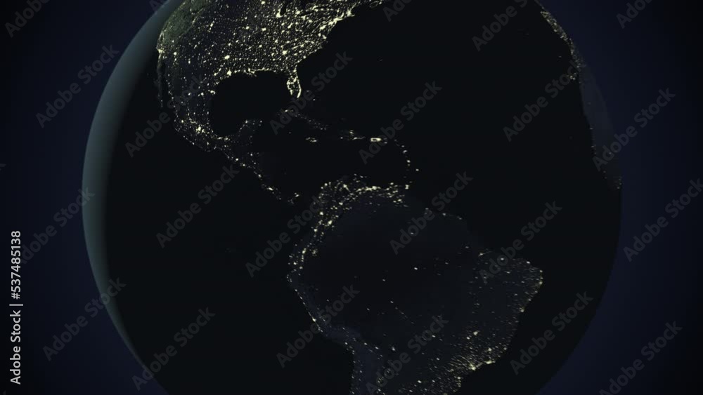 Seamless looping animation of the earth at night zooming in to the 3d ...