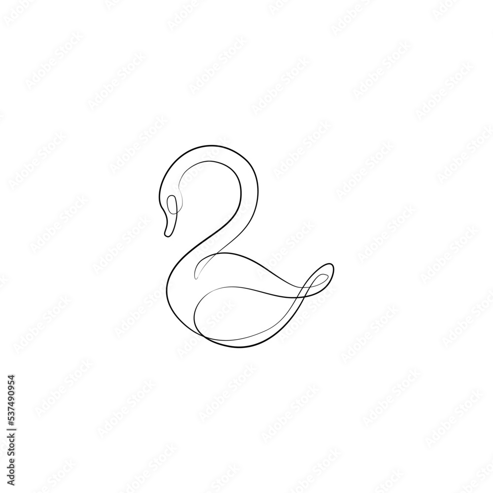 Swan continuous line drawing, isolated vector illustration, tattoo ...