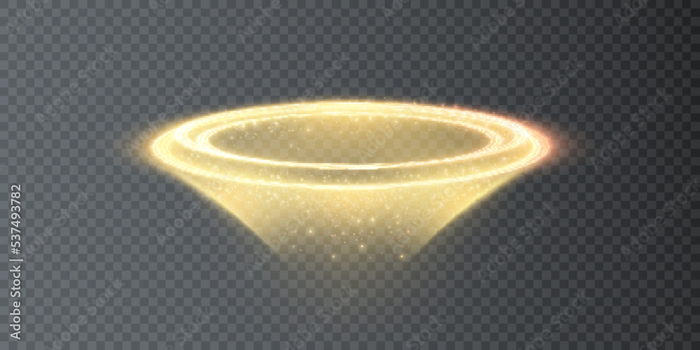 Light funnel effect. A glowing swirl pattern of rings and stardust ...