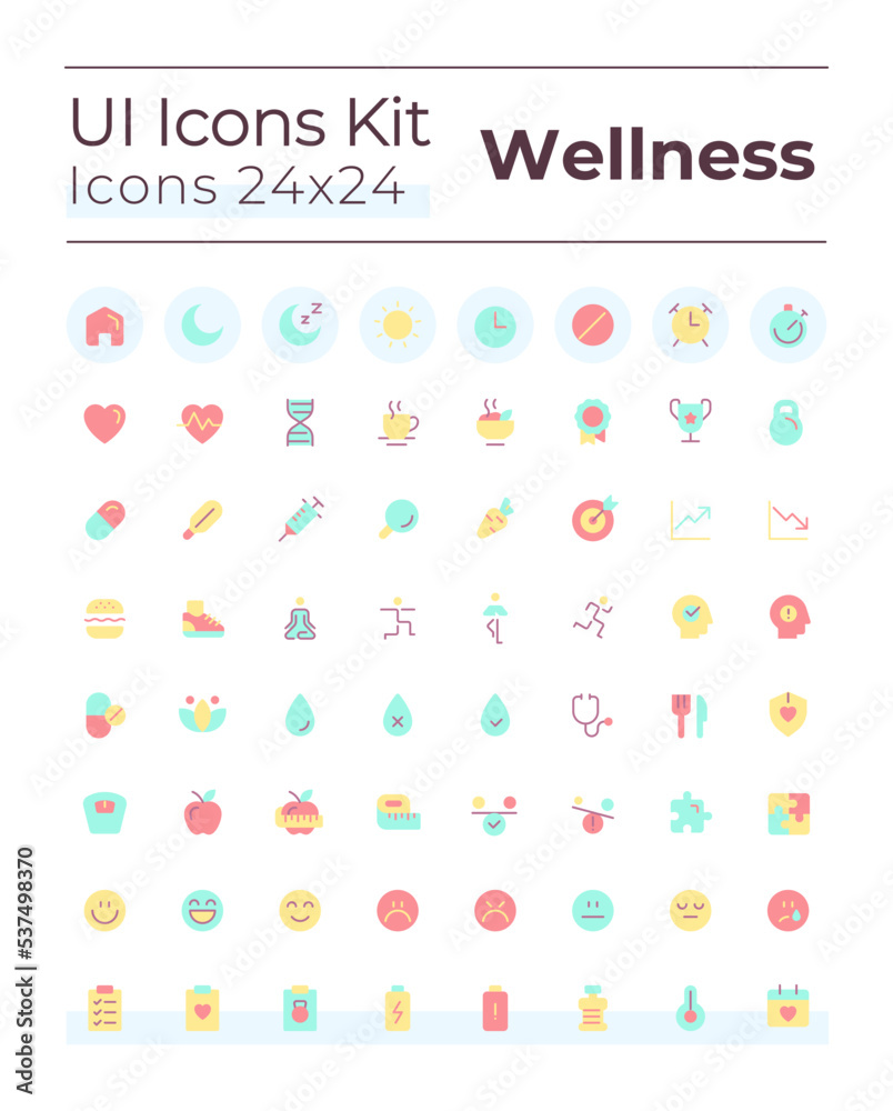 Health and wellness flat color ui icons set. Lifestyle. Physical and ...