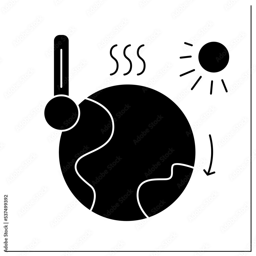 Climate change glyph icon. Earth globe suffering global warming with ...