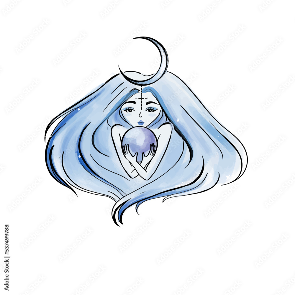 Selene The Greek Moon Goddess illustration character symbol concept ...