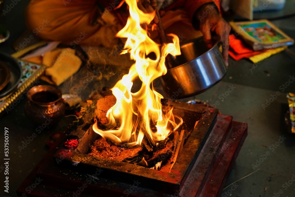 Closeup of Sacred fire for Puja - Indian tradition Stock Photo | Adobe ...