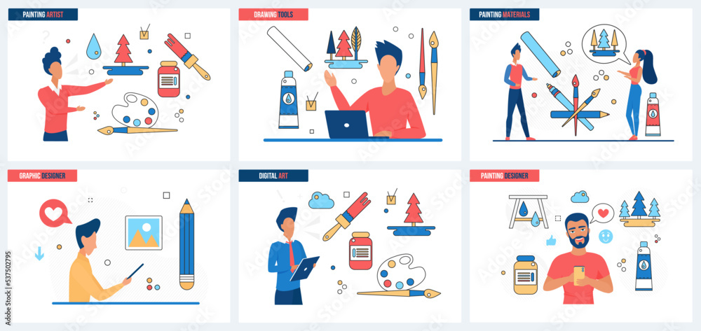 Creative graphic design set vector illustration. Cartoon professional ...