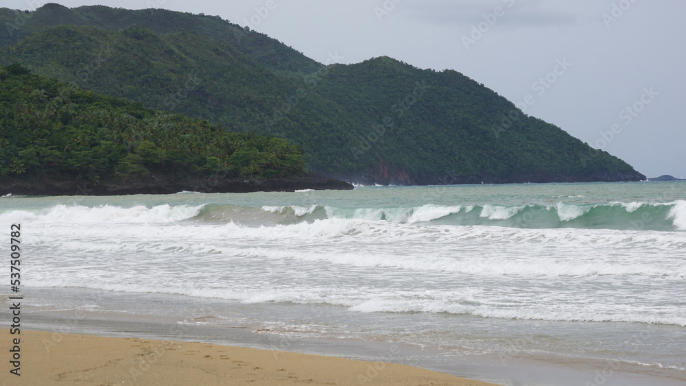 dusty weather on the beach Playa El Valle in the province of the Samana ...