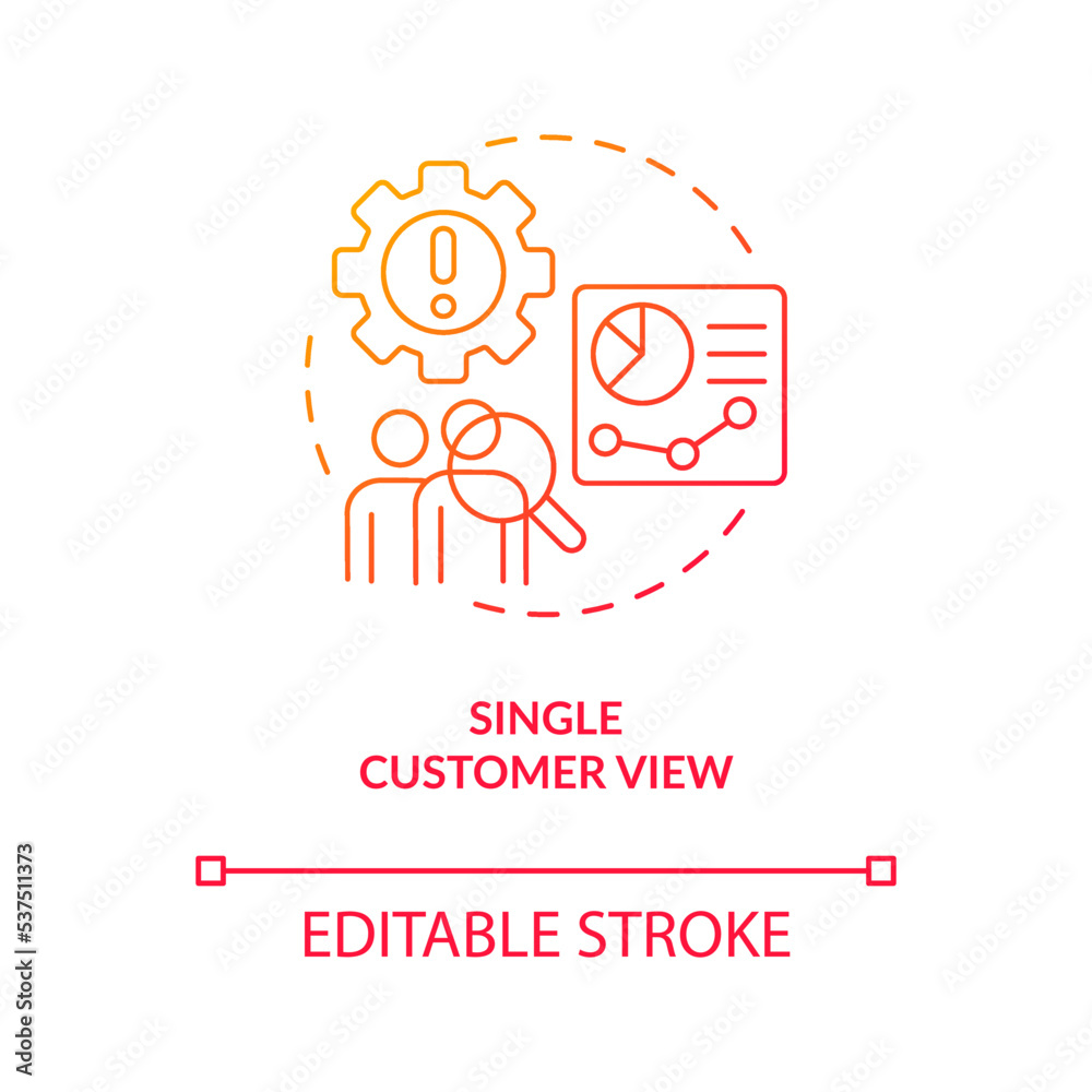 Single customer view red gradient concept icon. Unified client record ...