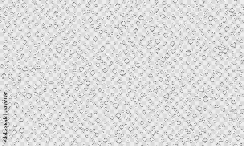 Realistic water drop transparent pattern on light background. Raindrops ...