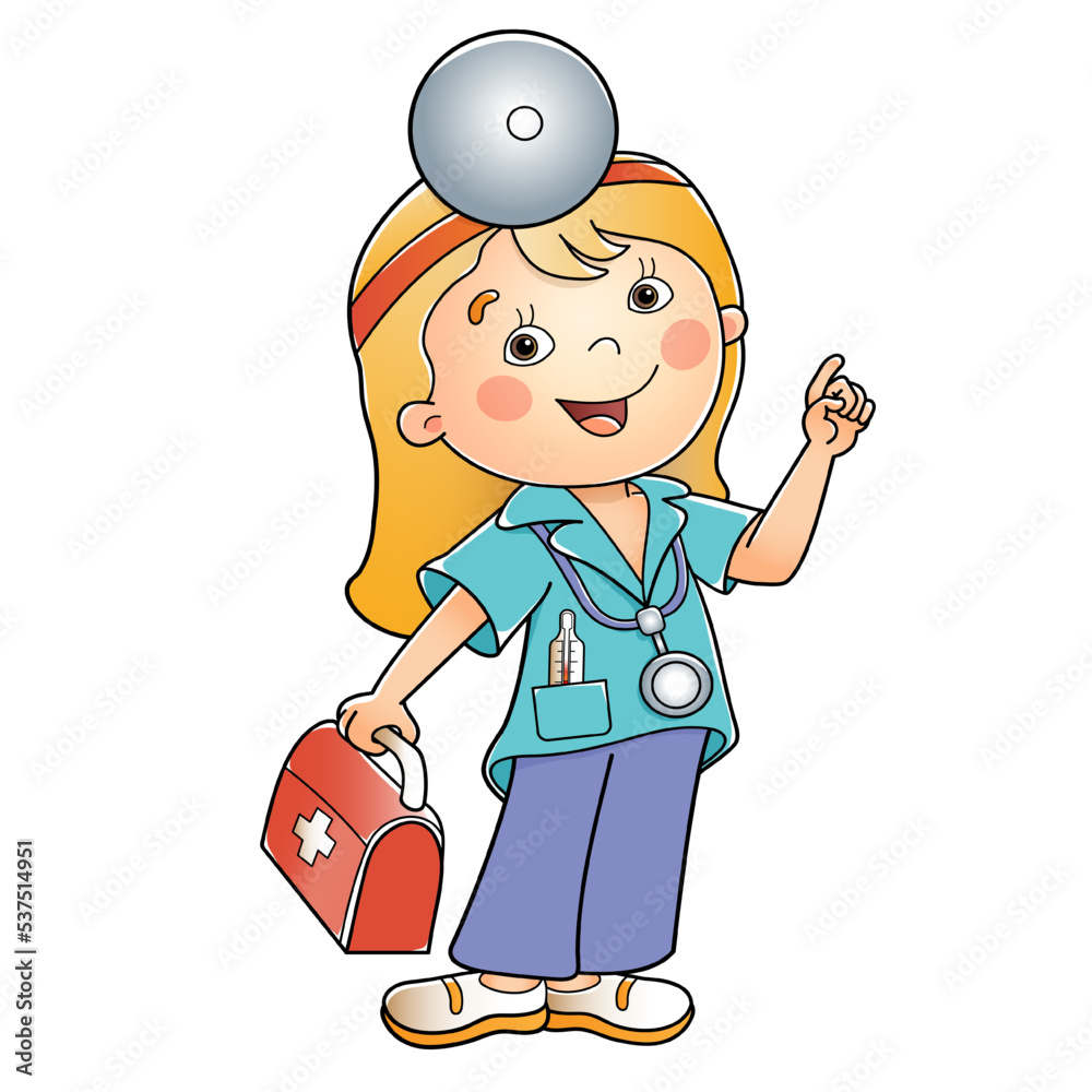 Cartoon doctor with first aid kit. Profession. Colorful vector ...
