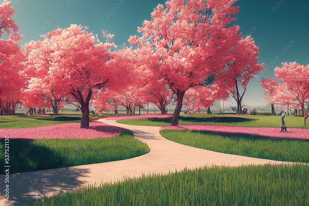 Walk in the park with the cycle - beautiful spring time Render Ray ...