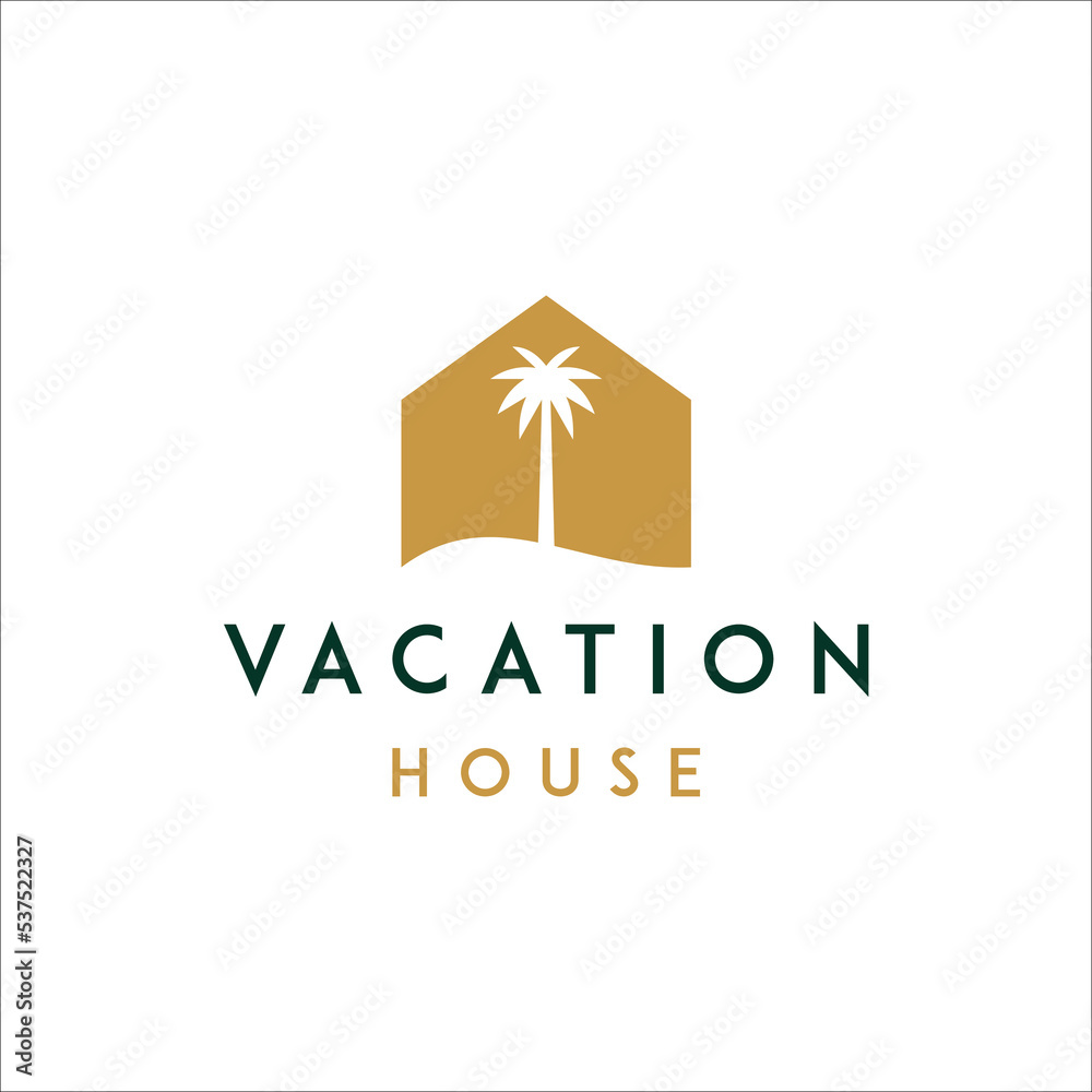 Vacation house or villa and palm tree logo vector Stock Vector | Adobe ...