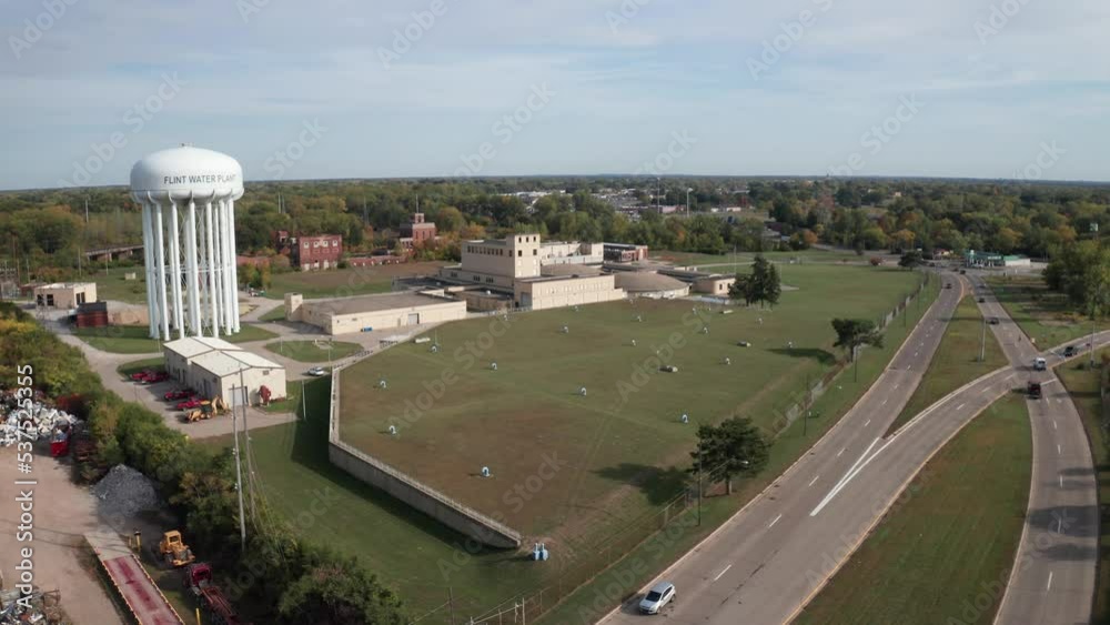 Flint, Michigan water tower and treatment plant with stable video ...