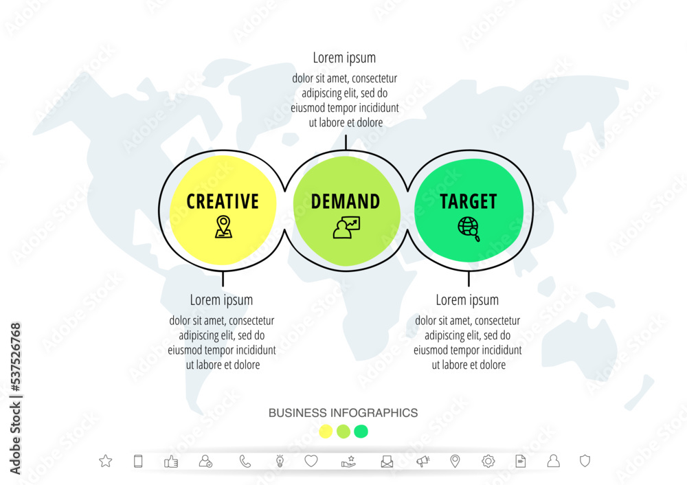 Business vector infographics with three circles. Hand drawn timeline ...