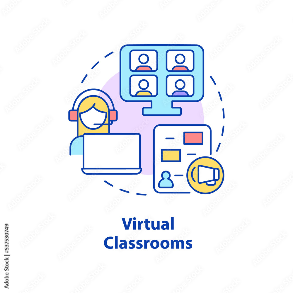 Virtual classroom concept icon. Video conferencing. Electronic learning ...
