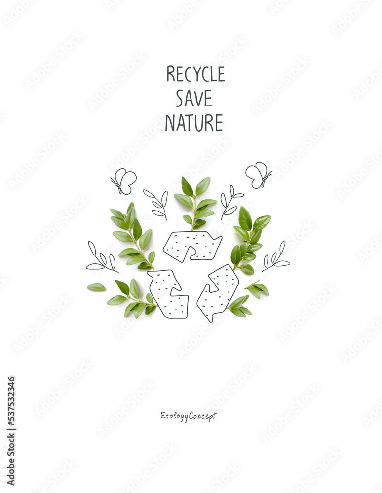 Environmentally friendly concept. Green branches and hand drawn sketch ...