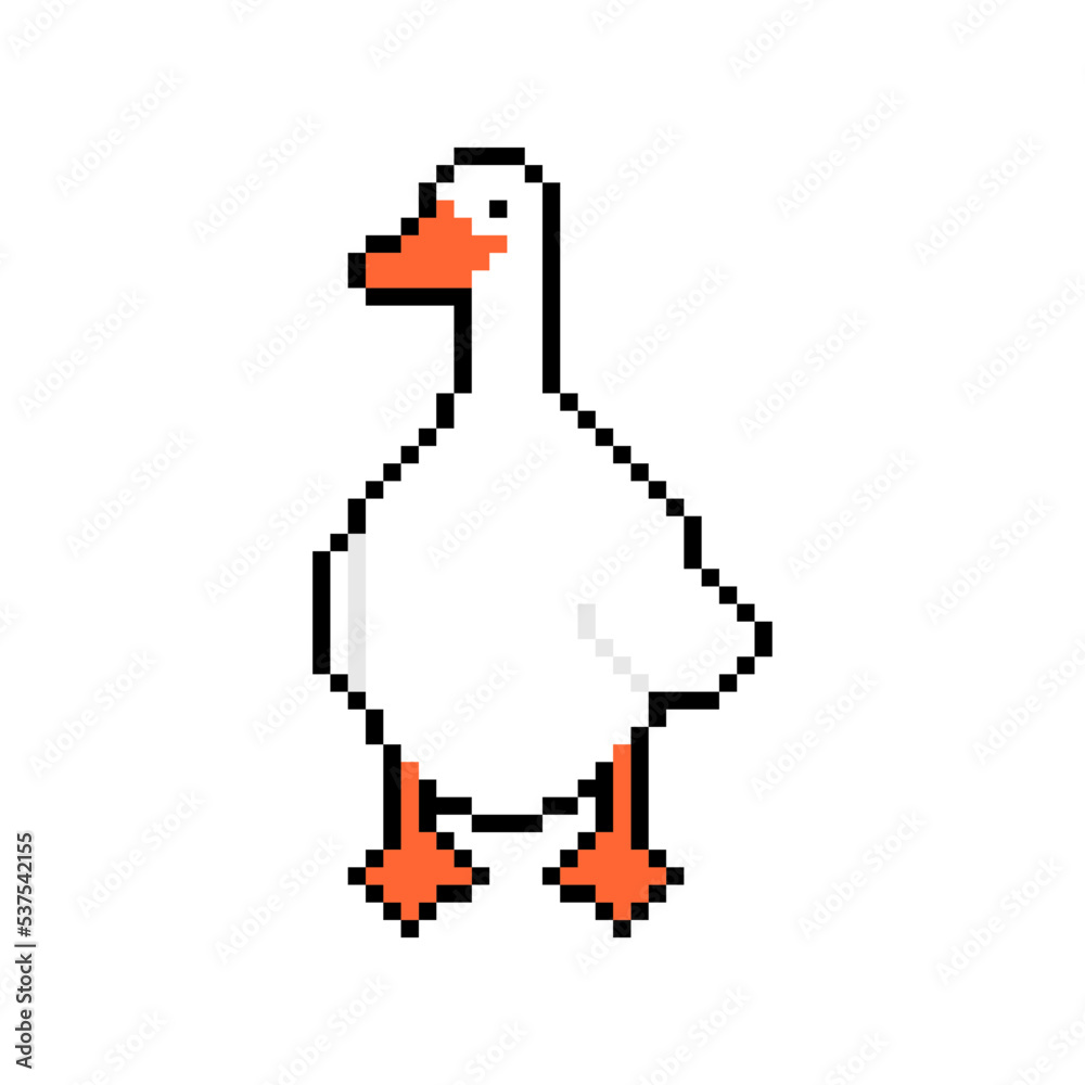 White goose Pixel art. 8 bit Wild and domestic waterfowl with a long neck. pixelated Vector ...